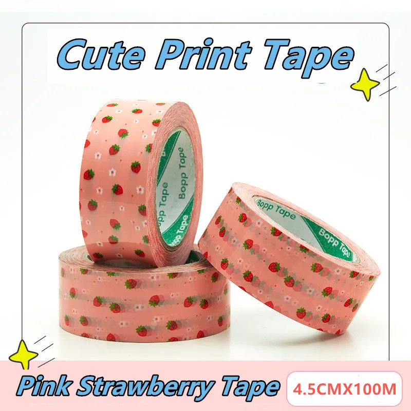 4-5CM-100M-Cartoon-Cute-Strawberry-Pattern-Pink-Adhesive-Tape-High ...