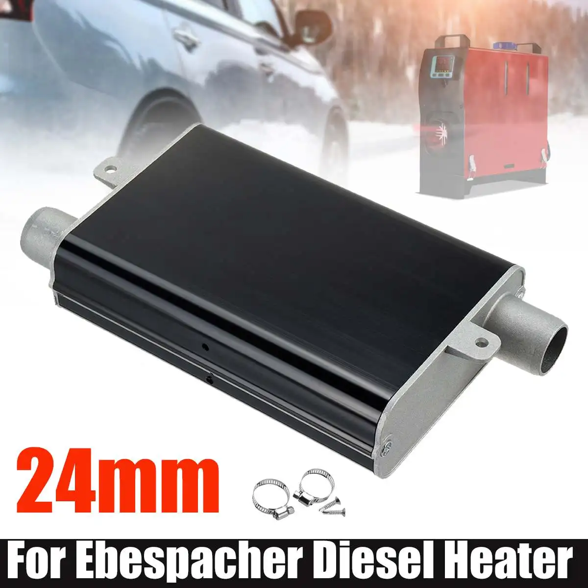 Exhaust Sealant 24mm Car Heater Exhaust Muffler Silencer W/Clamps For ...