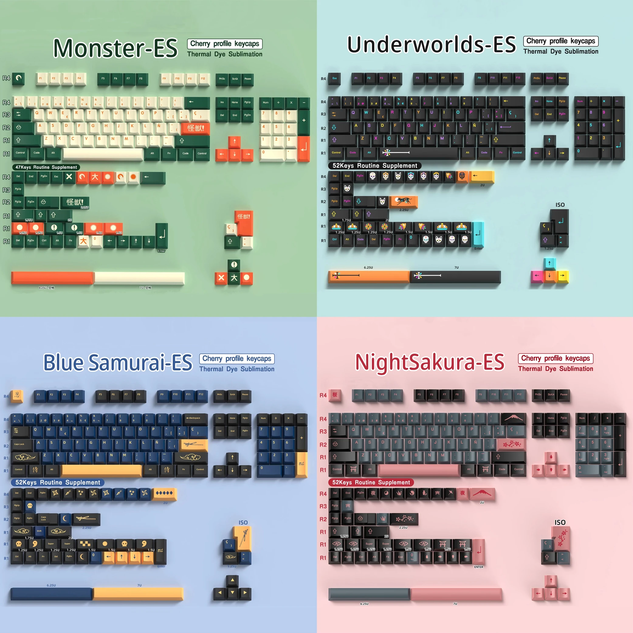 Spanish-Keyboard-Keycaps-Cherry-Profile-Sub-Dye-ISO-Alice-Layout-7U ...