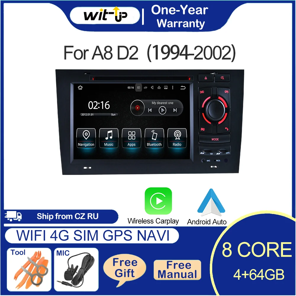 wit up For Audi A8 D2 1994 2002 7" Touchscreen Upgrade Android 10 ...