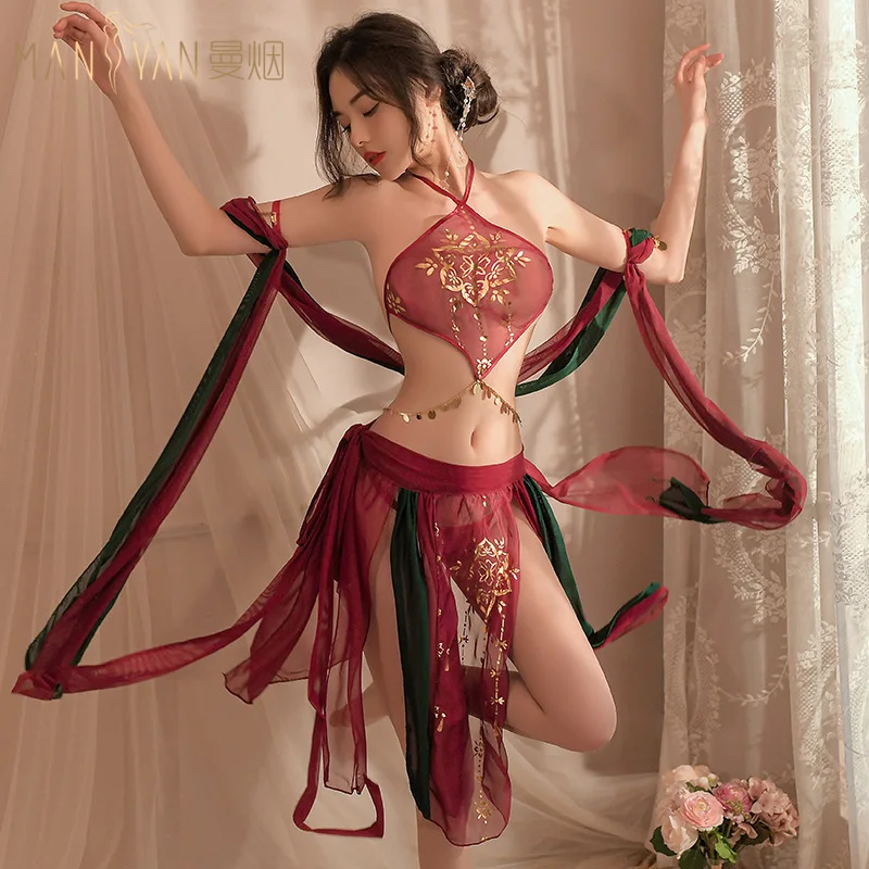 Chinese Red Sexy Hanfu Women's Pure Desire Lingerie Perspective Uniform Hot Shawl Temptation ...