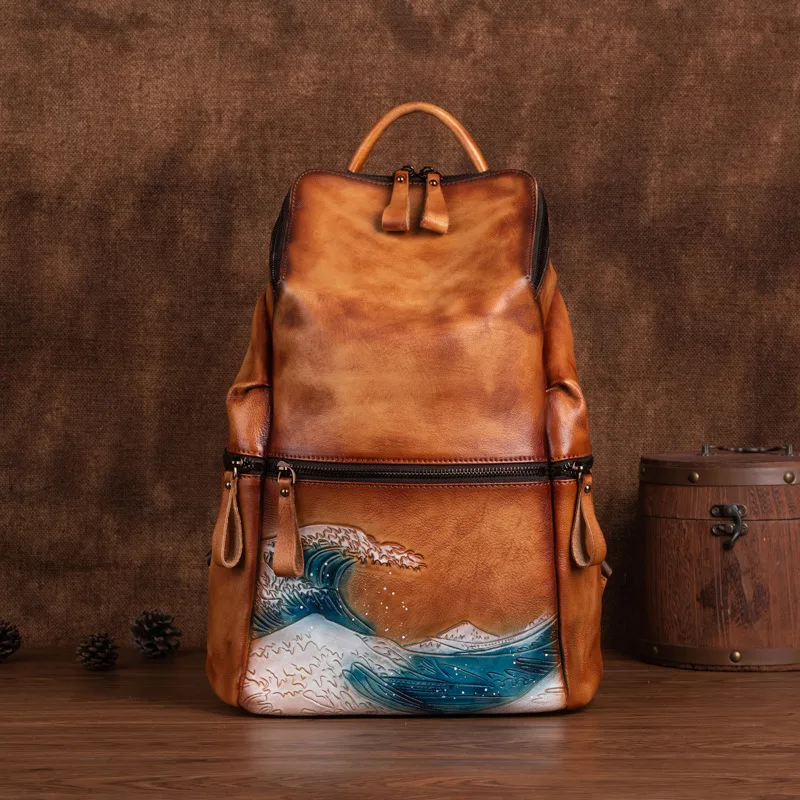 Natural-Skin-Genuine-Leather-Women-Backpack-Handmade-Cowhide-Leather ...