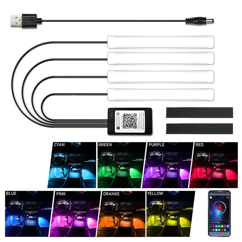 Ambient Light Car LED USB App Control Atmosphere Light Feet 24SMD ...