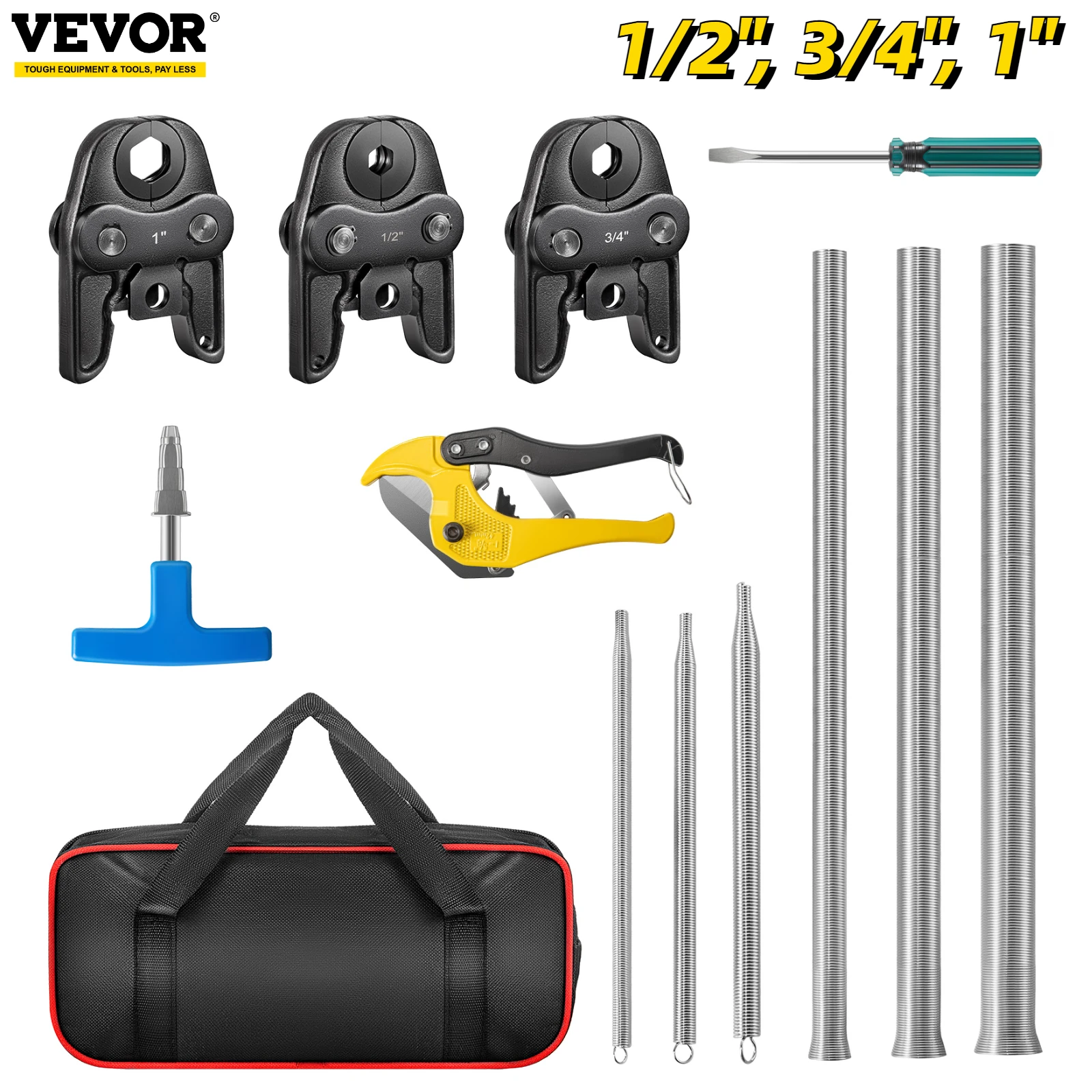 VEVOR 1/2in 3/4in 1in Compact Pipe Wrench Press Jaw Kit Steel Propress ...