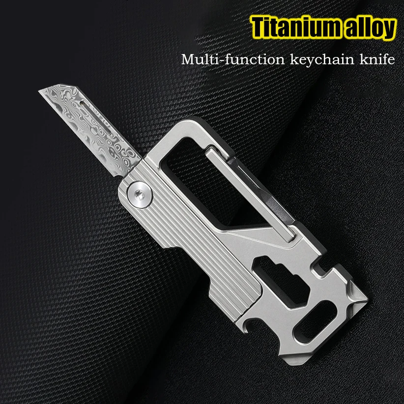 Titanium-Alloy-Keychain-Knife-Damascus-Steel-Blade-Multi-function ...