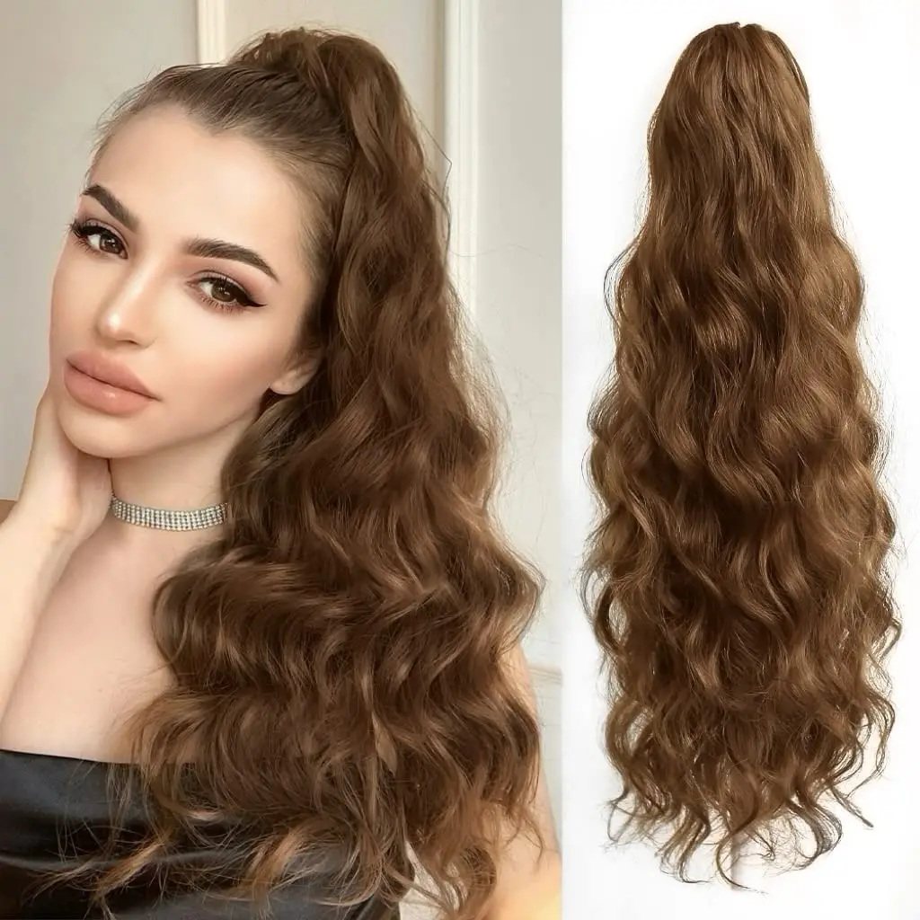 #6 Body Wave Drawstring Ponytail 100% Human Hair Light Brown Wrap ...