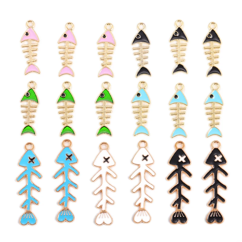 15Pcs-Cartoon-Enamel-Fish-Bone-Charm-Earrings-Metal-Pendant-Charm-For ...
