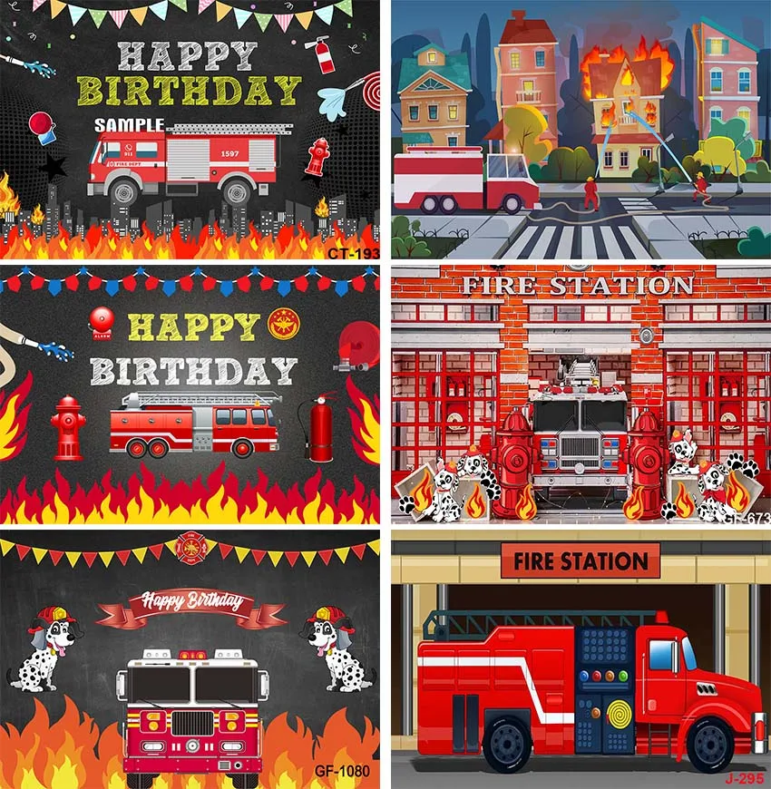 Firefighter Birthday Party Backdrop Fireman Fire Truck Photography ...