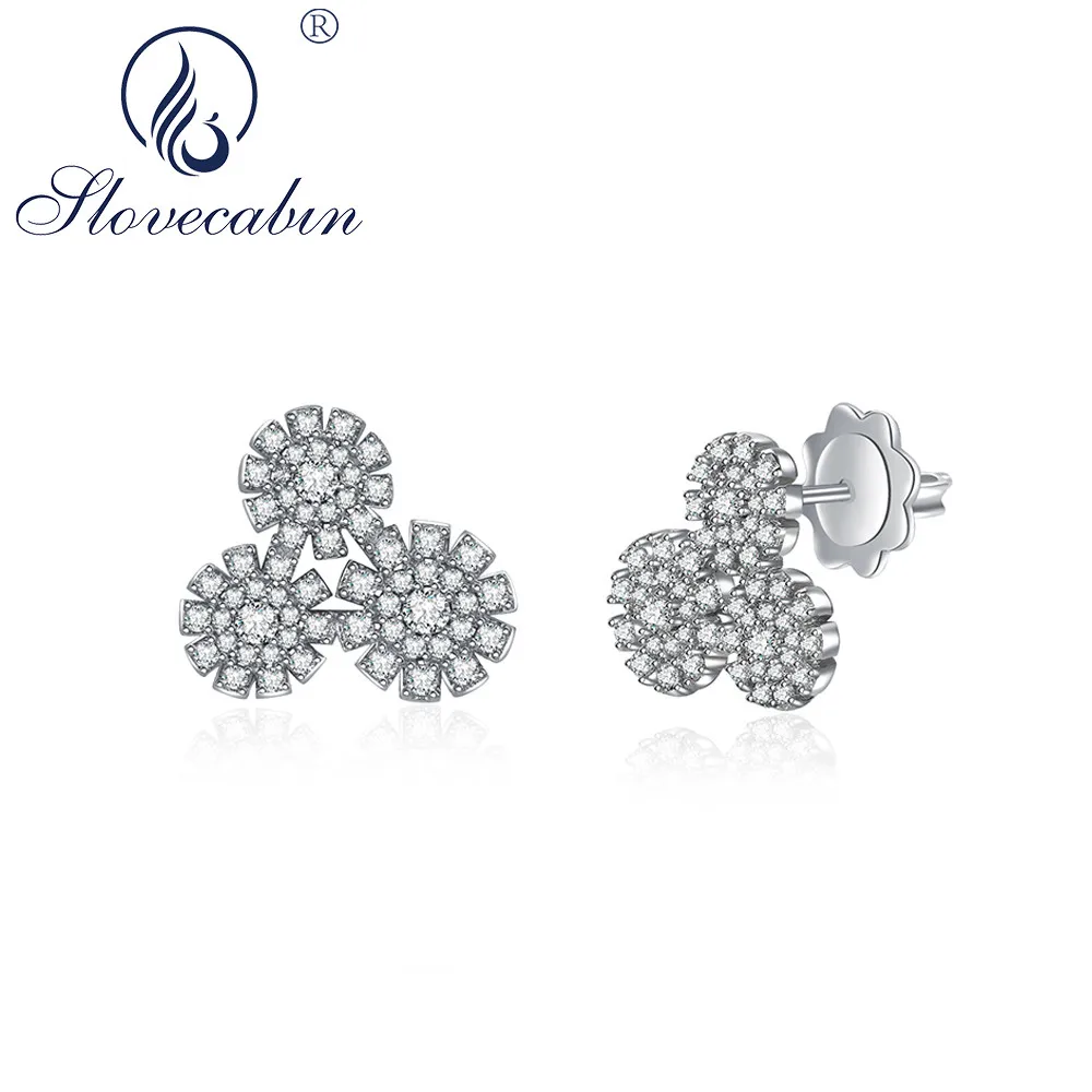 Slovecabin-925-Sterling-Silver-Three-Flowers-Stud-Earrings-With-Clear-Cubic-Zircon-For-Women ...
