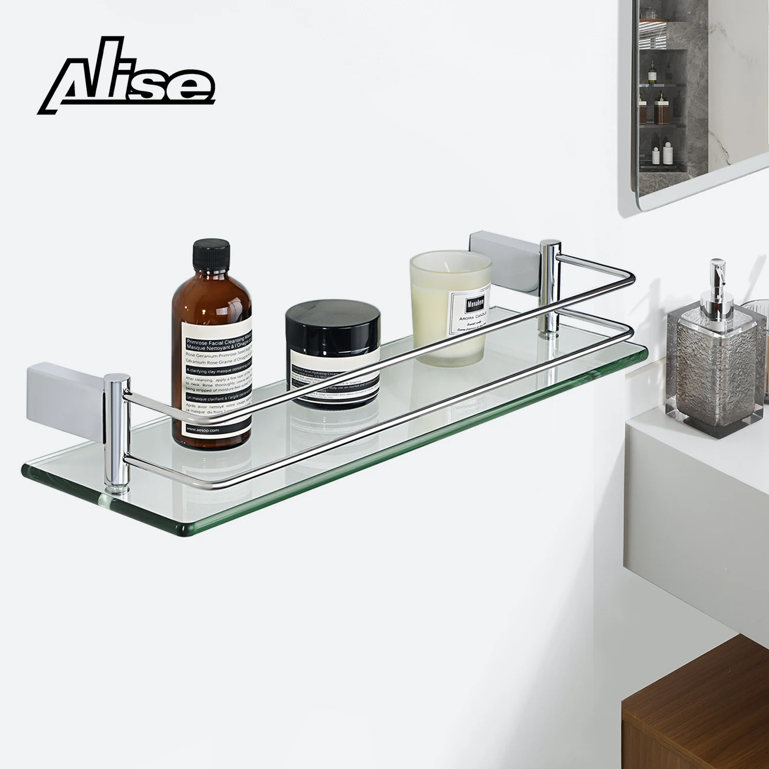 Bathroom-Shelves-Shower-Storage-Rack-Glass-Bath-Shelf-Wall-Mount ...