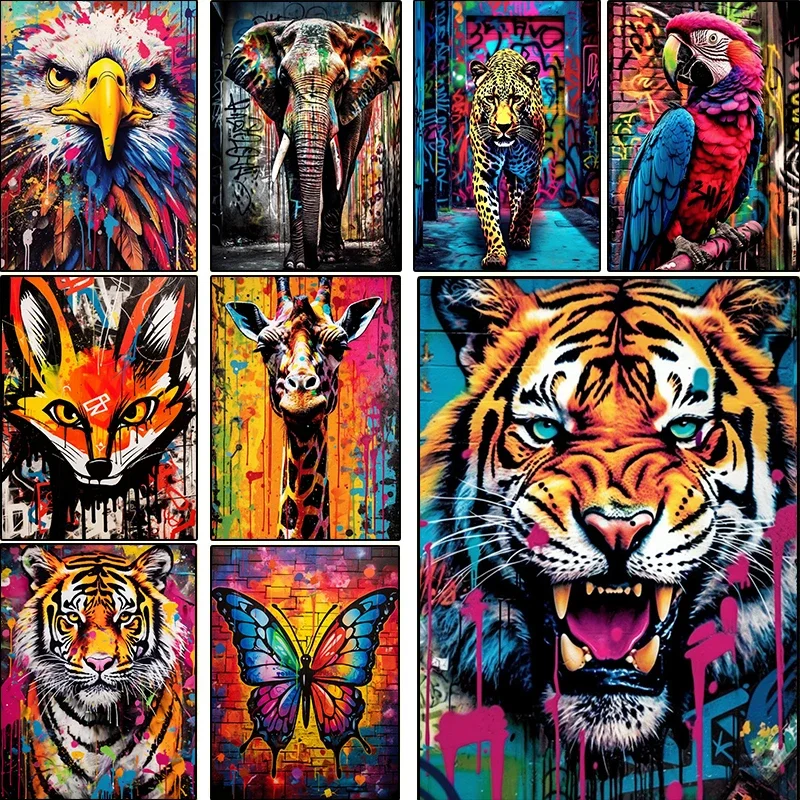 Animal-Graffiti-Wall-Art-Canvas-Painting-Colorful-Wolf-Tiger-Eagle ...