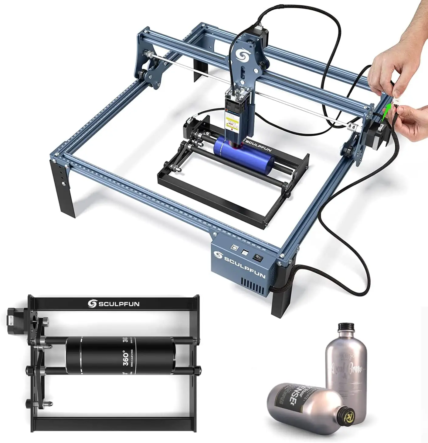 Sculpfun S9 90w Laser Engraving Machine And Roller Y-axis Rotary Roller ...