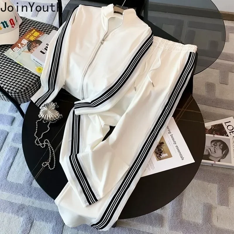 Fashion-Tracksuit-Korean-Two-Piece-Set-for-Women-Zipper-Crop-Hoodies ...