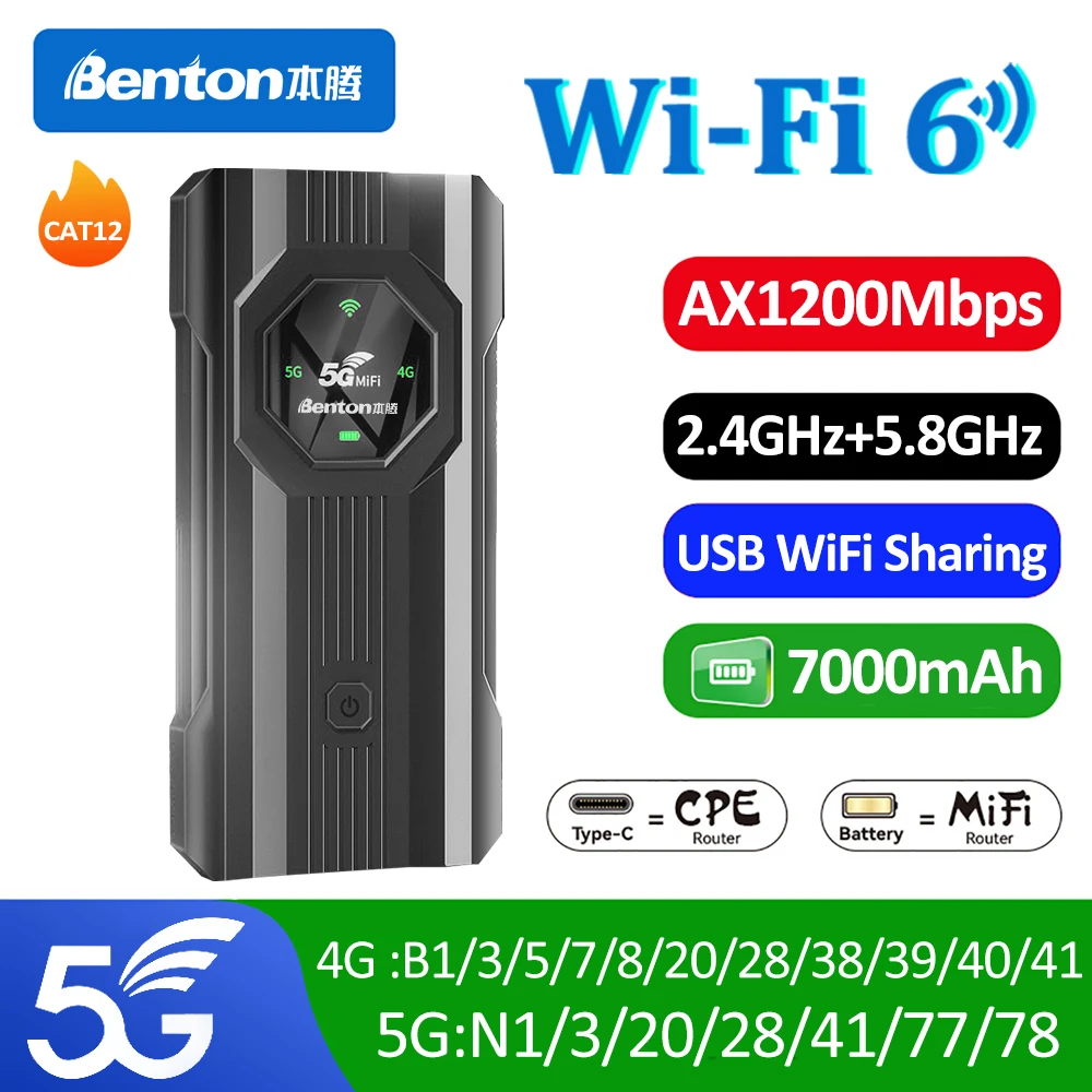 Benton M500 5G MiFi 4G 4G+ 5G SIM WiFi Router USB Pocket Router Dual ...