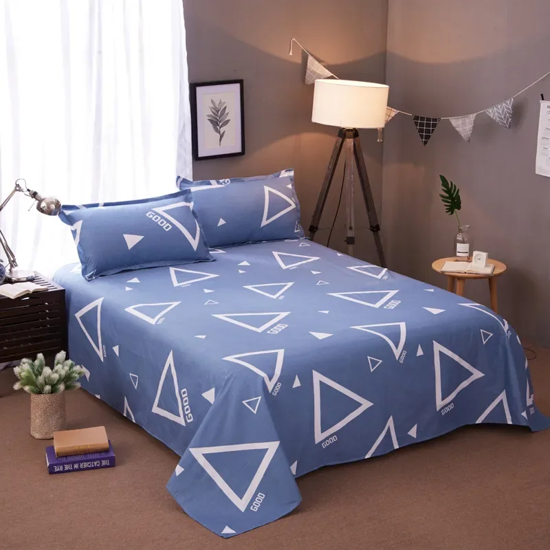 Geometric-Triangle-Printed-Flat-Bed-Sheet-Set-Couple-Bedspread-Luxury ...