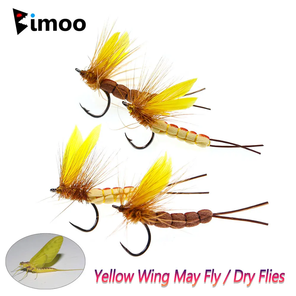 Bimoo-6PCS-8-10-Yellow-Drake-Feather-Wing-Mayfly-Barbed-and-Barbless ...