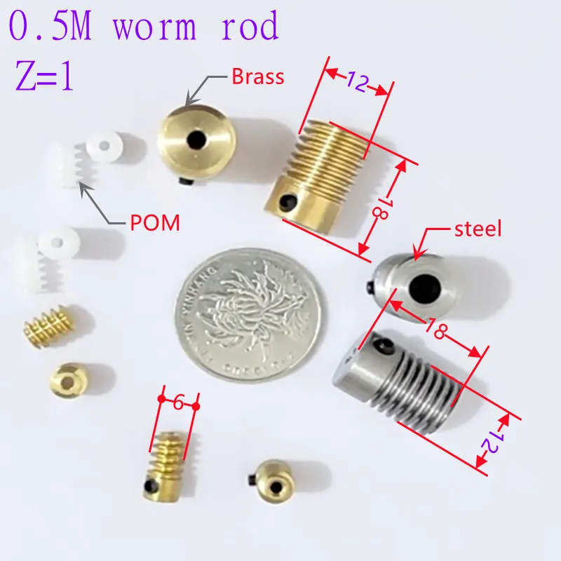 1pc 0.5M 1Z brass steel POM Worm rod gear - AliExpress 13