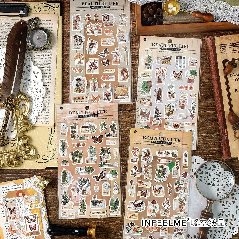 Vintage-Natural-Scrapbook-Stickers-Autumn-Brown-Plants-Decorative-Retro ...