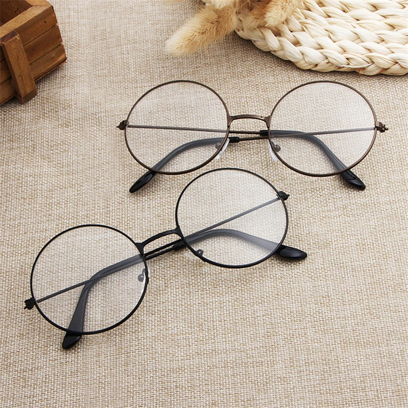 Vintage Retro Round Flat Glasses Gold Eyeglass Frame Man Plain Glass ...