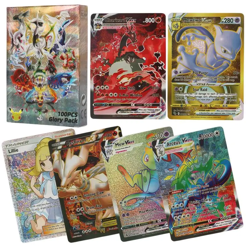 60-100Pcs-English-Pokemon-Cards-Holographic-EX-Vstar-Vmax-GX-Letter-Rainbow-Arceus-Charizard ...