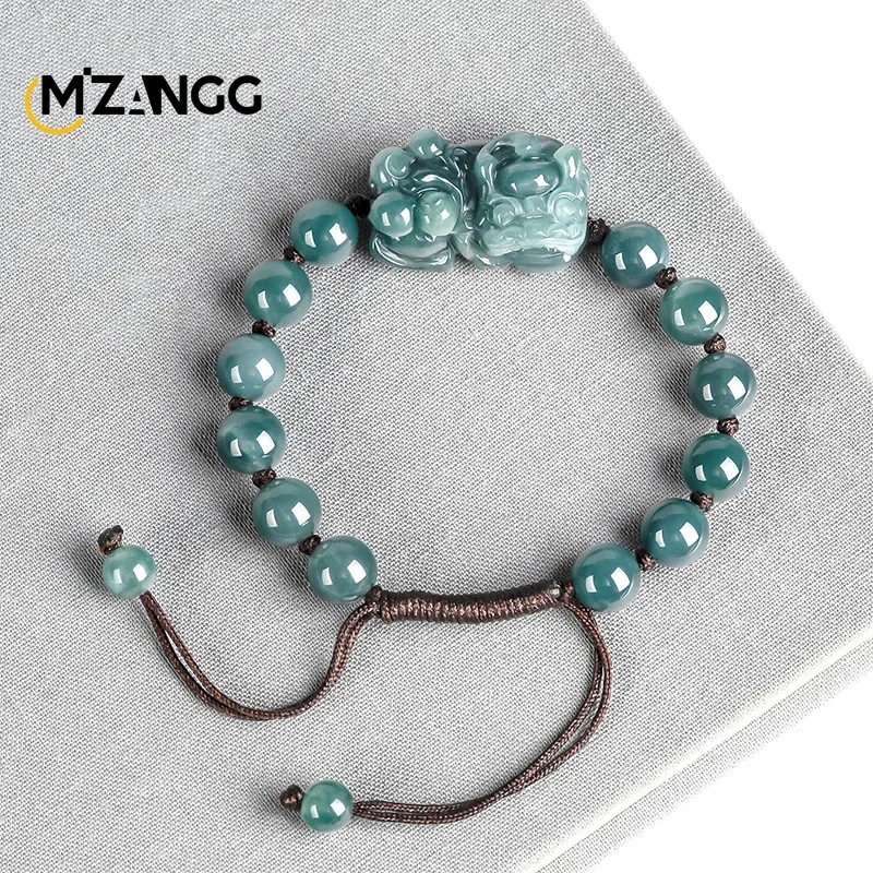 High-grade-Natural-Myanmar-Jadeite-Blue-Water-PiXiu-Bracelet-Hand-woven ...