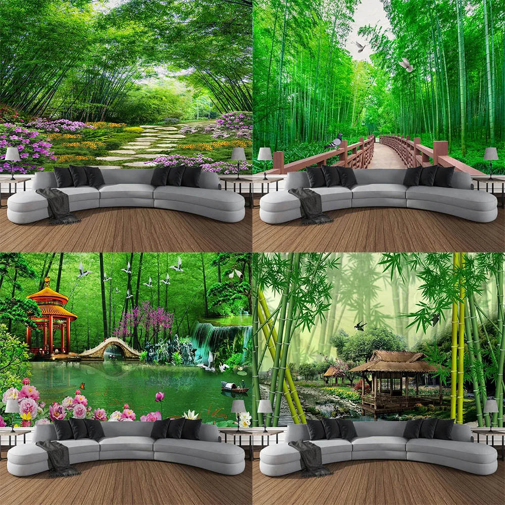 Natural-bamboo-forest-pattern-tapestry-office-wall-background-cloth ...