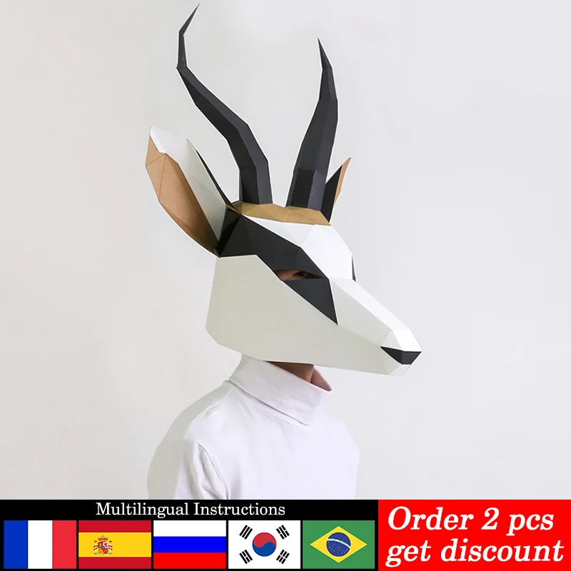 Pre-cut-Antelope-Gazelle-Animal-Adult-Mask-Paper-Model-3D-Papercraft ...