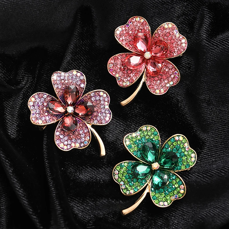 Fashion-Rhinestone-Clover-Brooches-Women-Clothing-Coat-Jewelry-Party ...