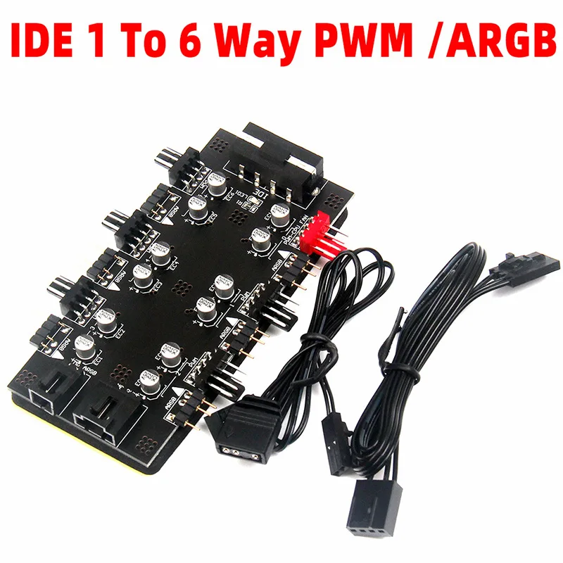 6 Ports PWM Fan Hub Converter 5V 3PIN RGB Cable Splitter Controller IDE ...