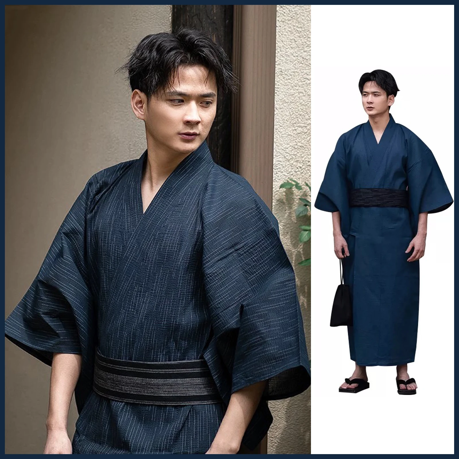 Japanese-Traditional-Samurai-Kimono-For-Men-Yukata-Bathing-Robe-Hekoobi ...