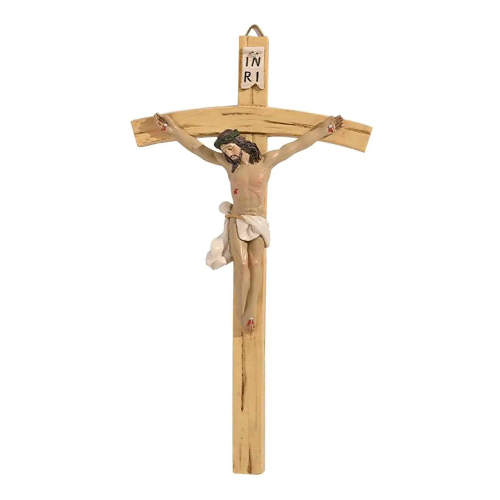 Handpainted-Wood-Textured-22-CM-Tall-Resin-Crucifix-Wall-Cross-Jesus ...