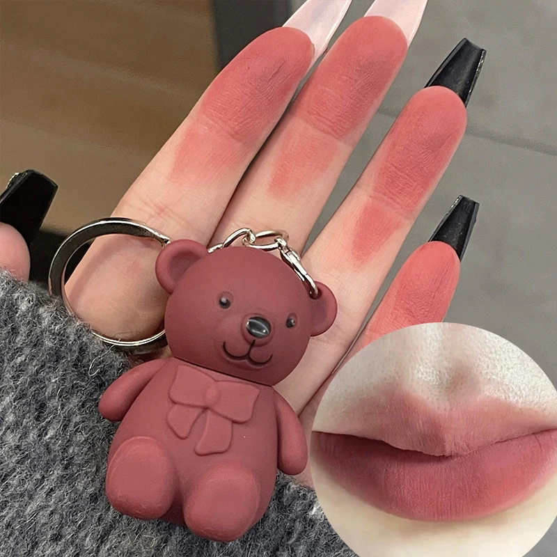 Cute-Bear-Keychain-Velvet-Matte-Lip-Gloss-Cosmetics-Lip-Tint-Waterproof ...
