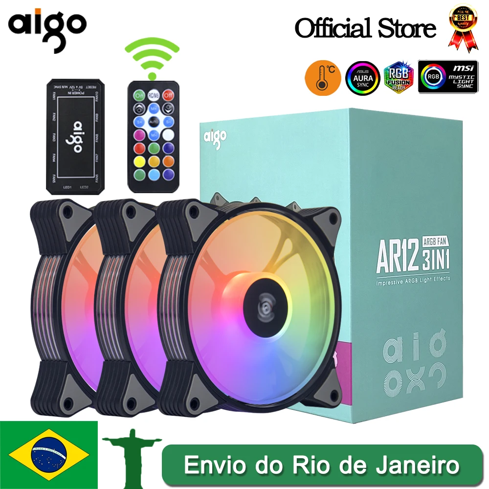 Aigo Ar12 120mm Pc Gamer Computer Case Fan Rgb 12v Heatsink Aura Sync ...