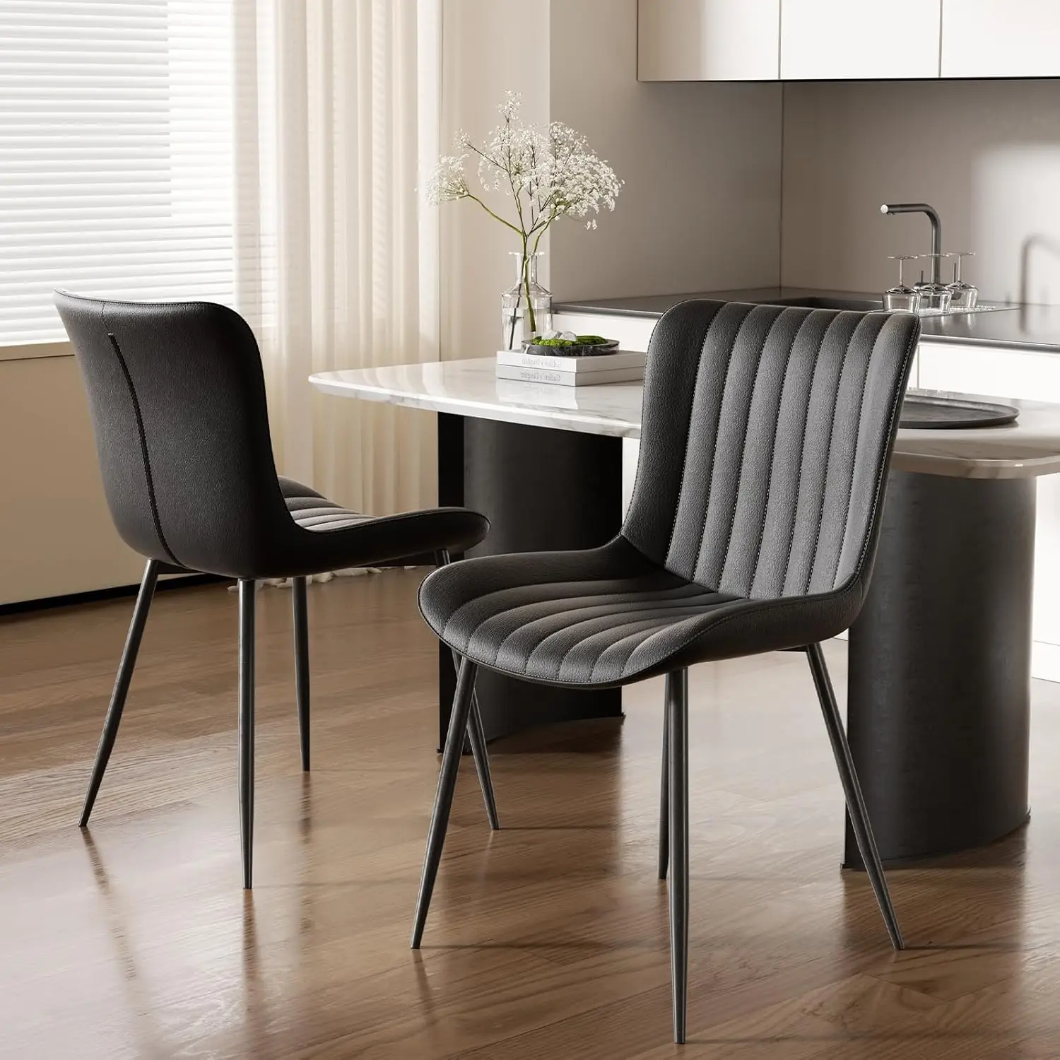 Dining Chairs, Modern Dining Chair 16 H Faux Leather With Wooden And ...