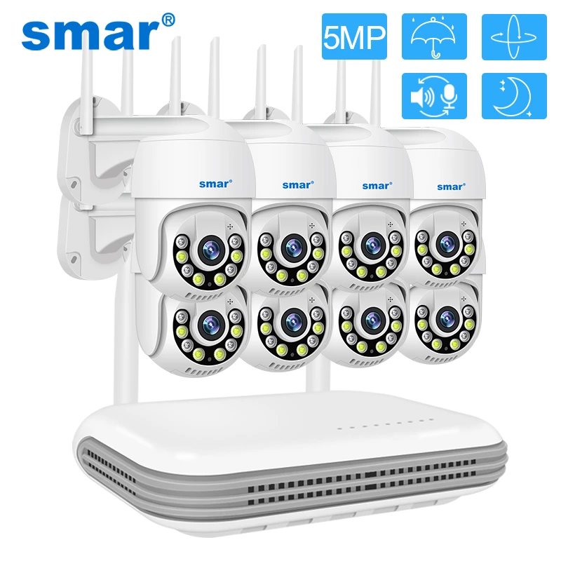 Smar 8CH NVR 5MP Wireless Camera Kit Two Way Audio 1080P Outdoor PTZ ...