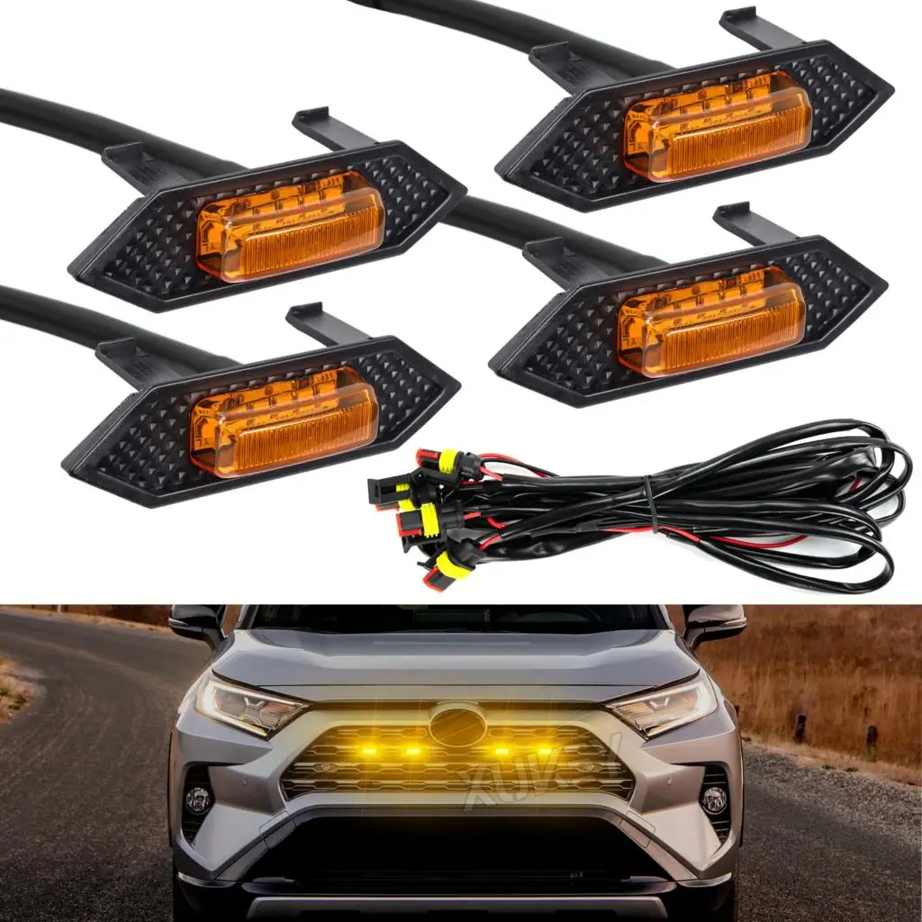4pcs Amber LED Raptor Grille Front Lights Wiring Harness Kit Warning ...