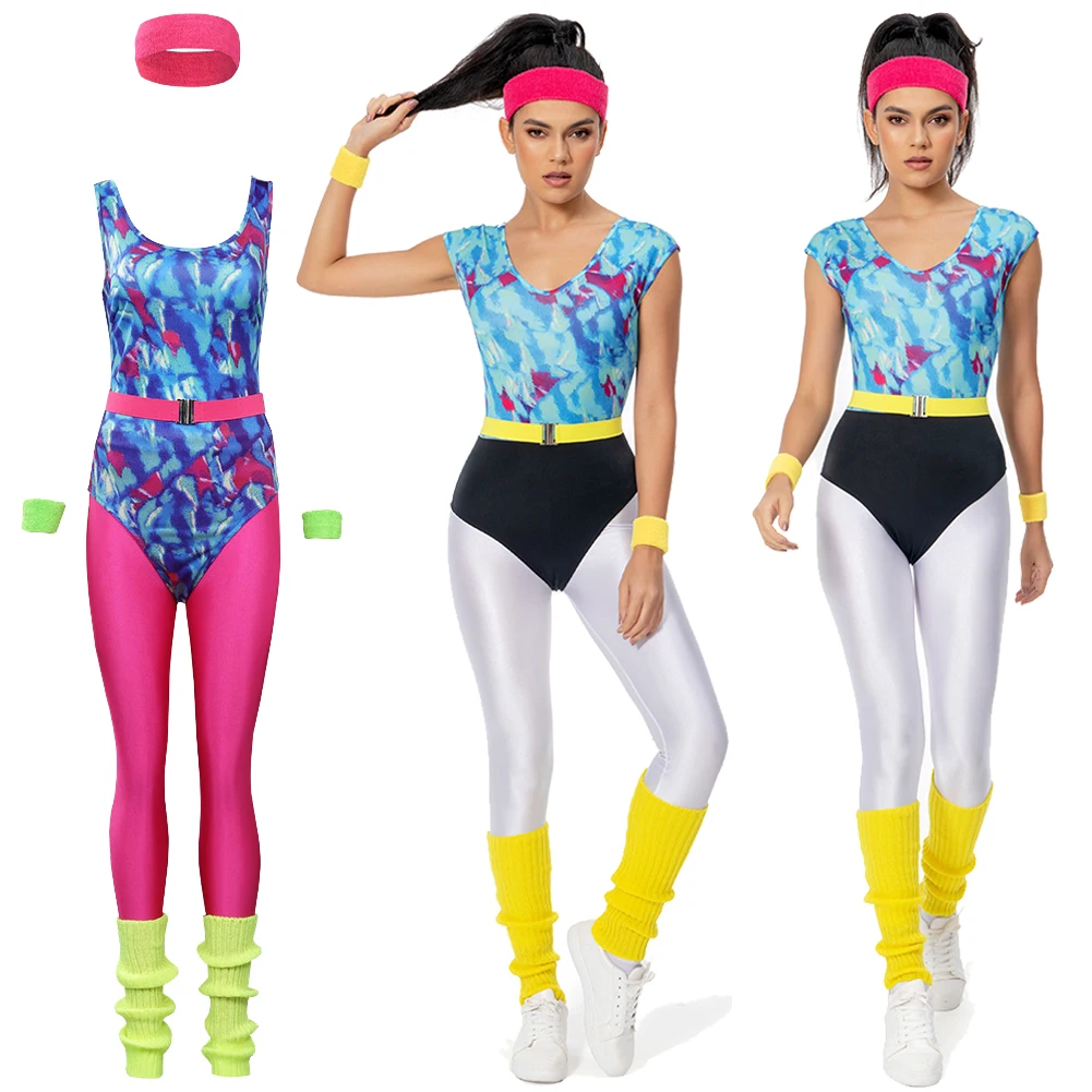 Disfraz-Retro-de-los-a-os-80-para-mujer-mono-de-retales-estampado-traje ...