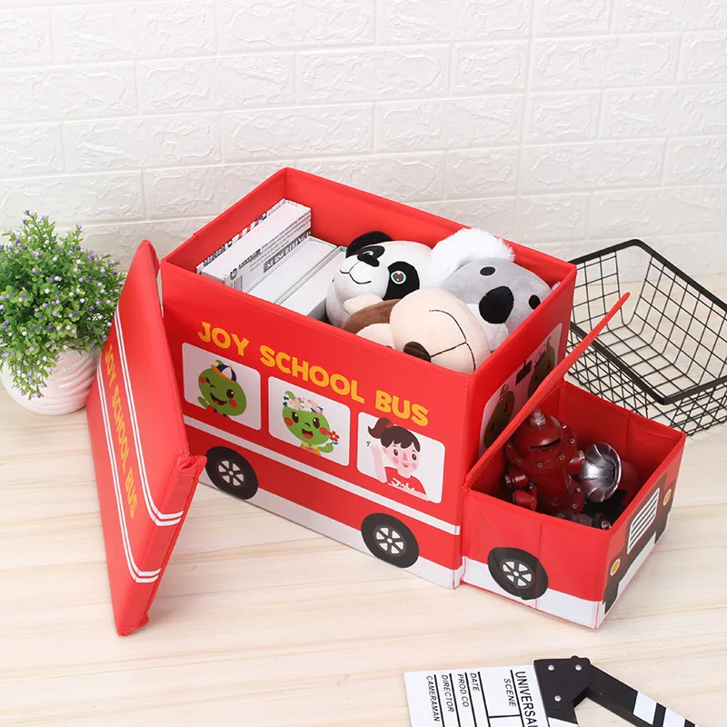 Ottoman Box Portable Folding Stool Box Multi Function Cartoon Bus Shape ...