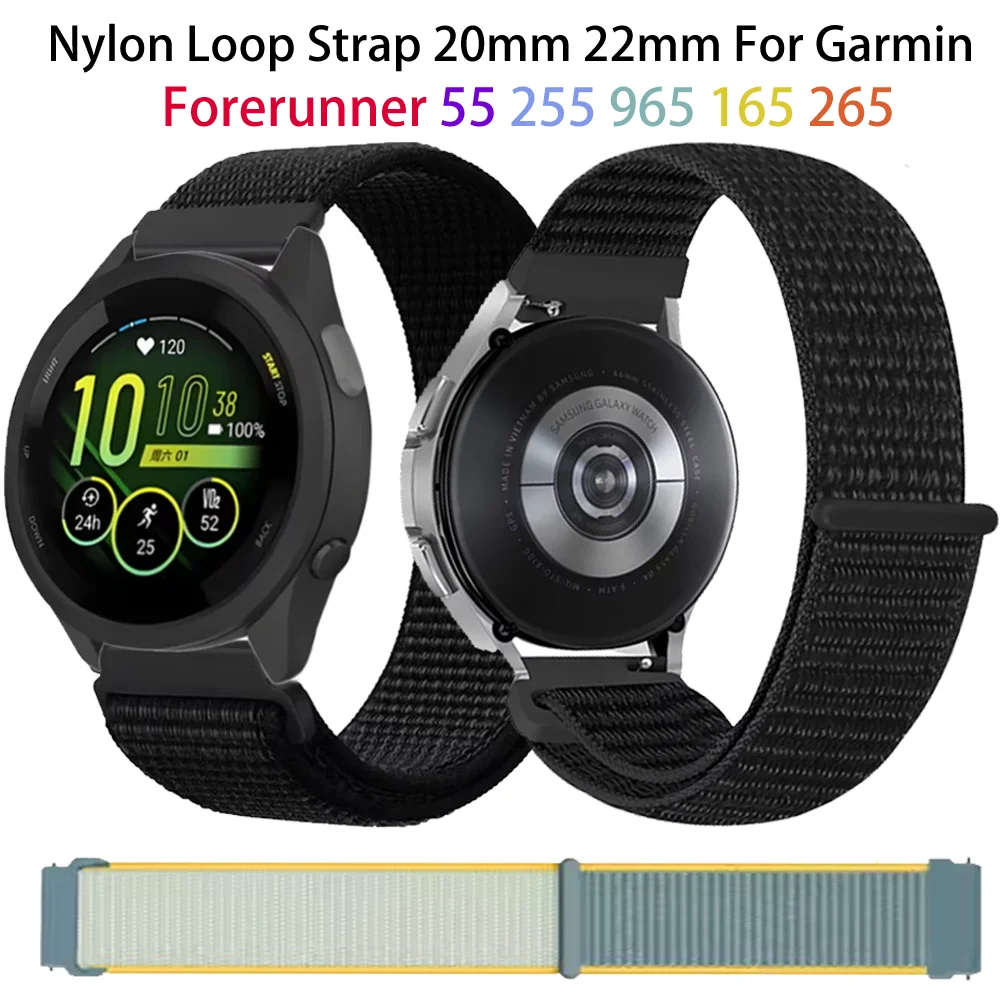 Nylon Loop Strap 20mm 22mm For Garmin Forerunner 55 255 965 165 265 ...