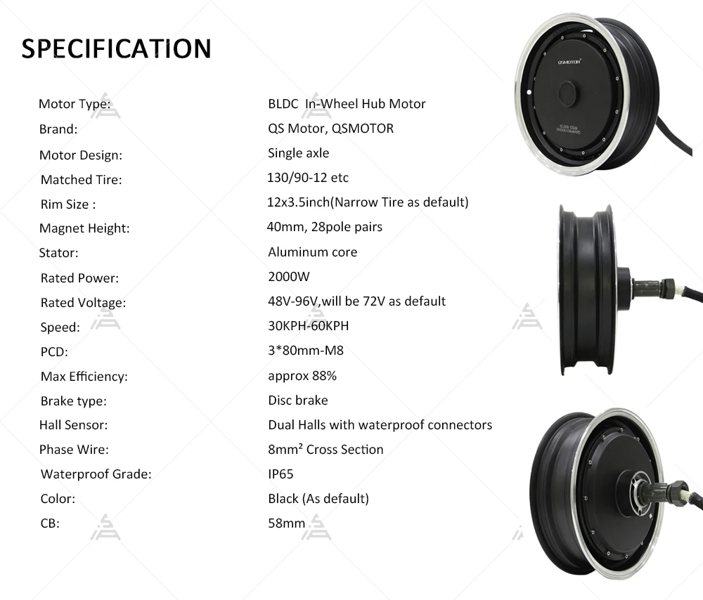 QSMOTOR 12×3.5inch 260 2000W V1 Single Shaft Hub Motor - QS Motor