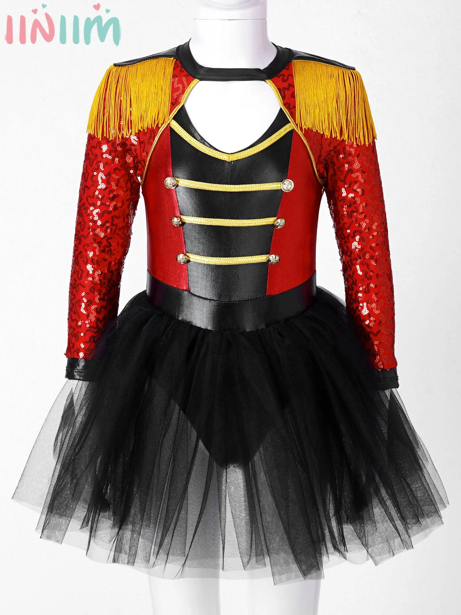 Girls-Magician-Circus-Cosplay-Dress-Long-Sleeve-Sequin-Tassel-Leotard ...