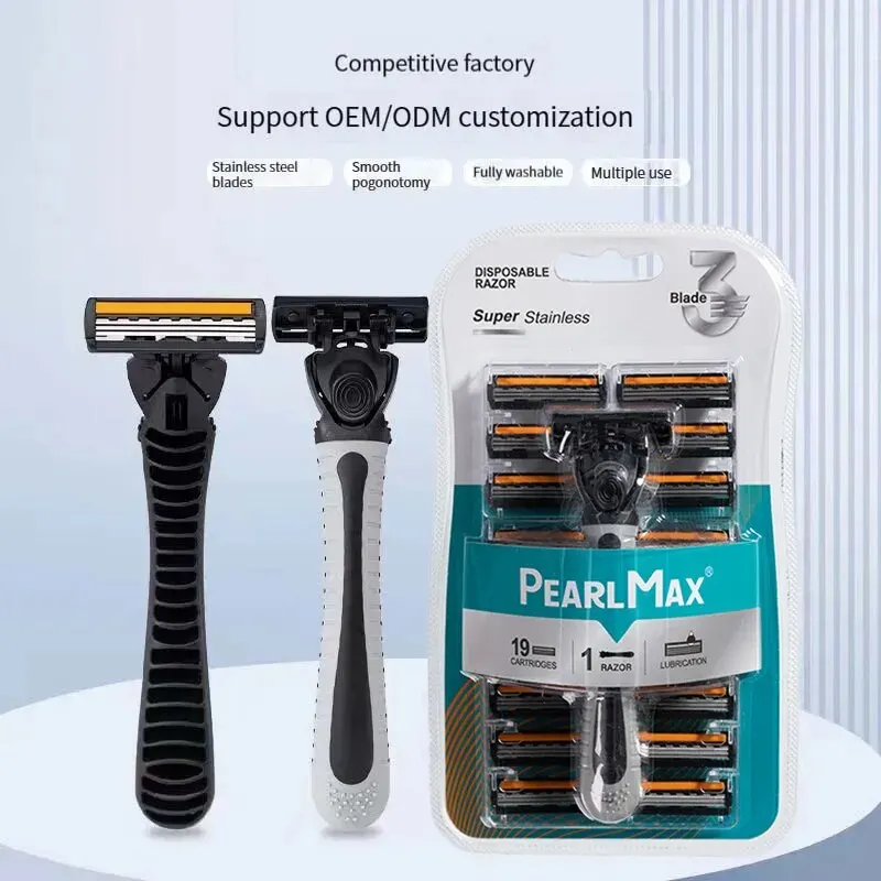 19PCS-Manual-Razor-For-Men-Replacement-Heads-Three-Layers-Of-Blades ...