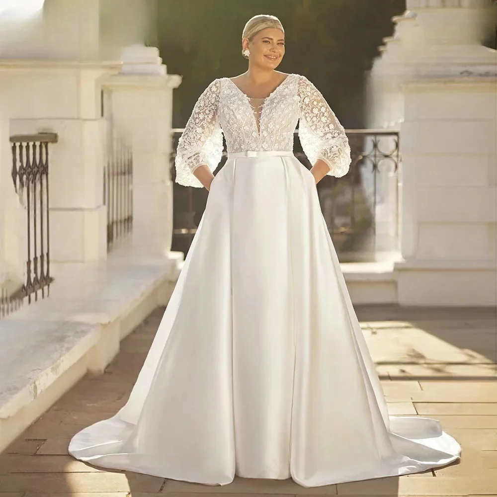 Exquisite-Plus-Size-Wedding-Dress-For-Big-Women-Puff-Sleeves-Bride-Gown ...