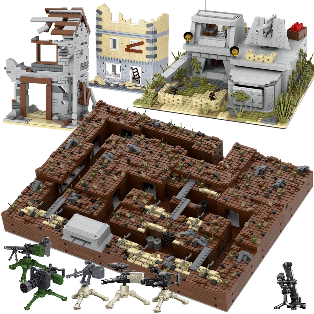 Military Series MOC Brick Modern Warfare WW2 Fortifications Action ...