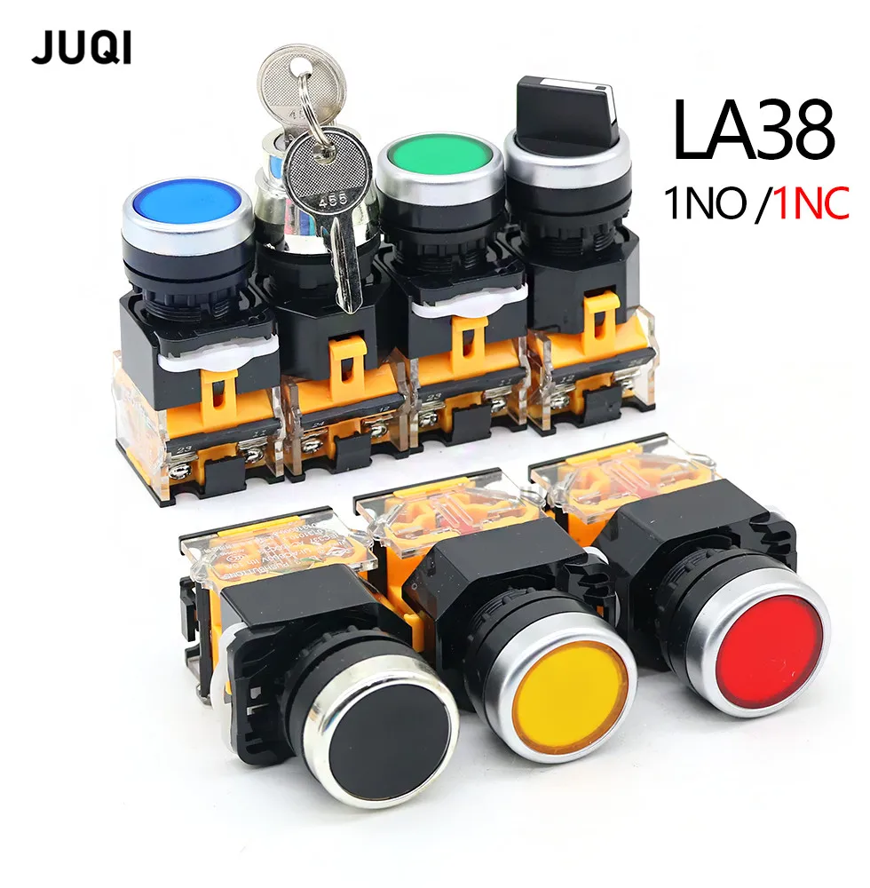 High-quality-LA38-series-22mm-flat-head-button-switch-1NO-1NC ...