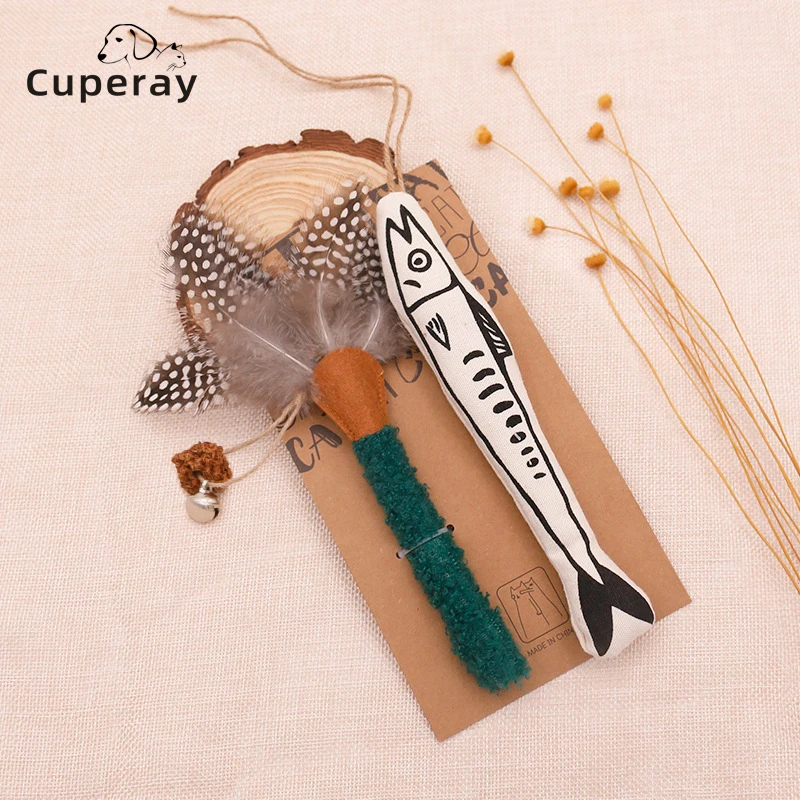 Catnip Toy Feather Simulation Fish Molar Teething Teeth Stick Cat Chew ...