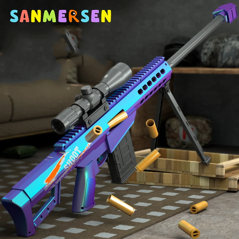 Shell Ejection Toy Gun Barrett M82A1 Sniper Gun Soft Bullet Airsoft Weapons with 8 Times Scope ...