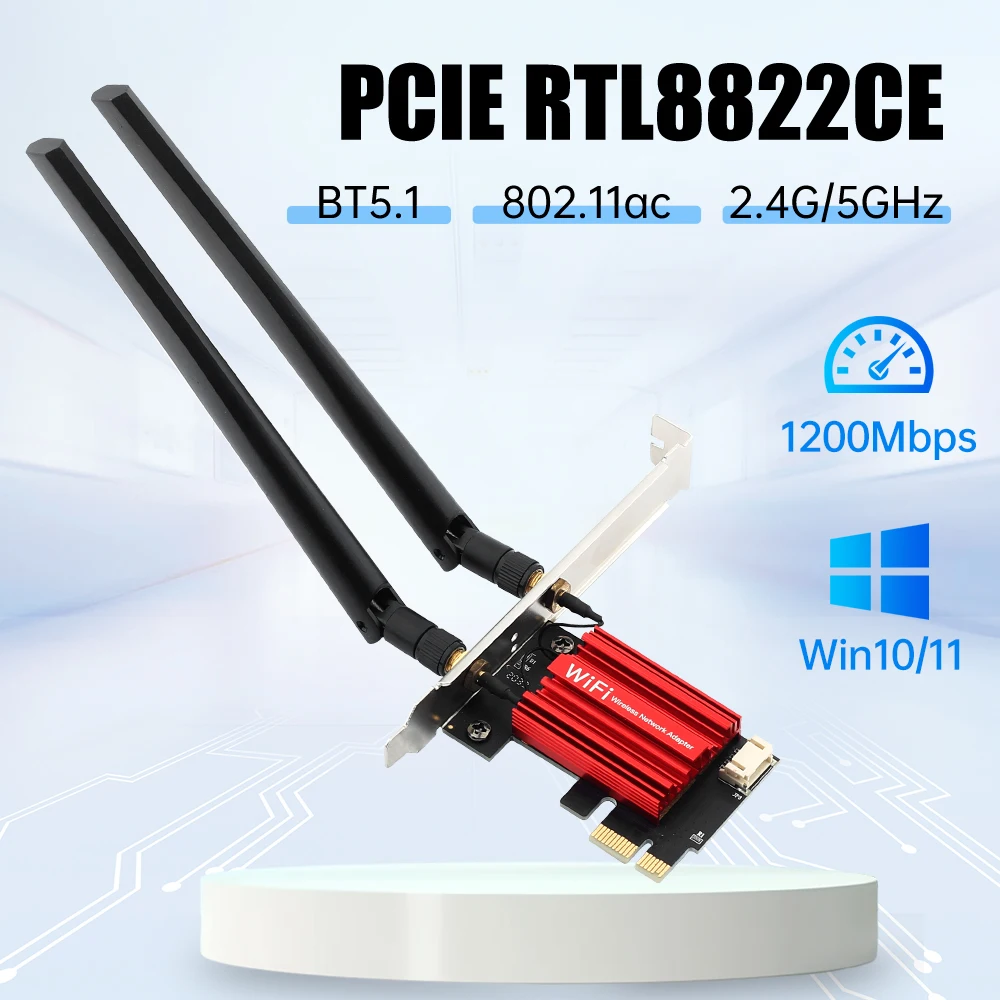 PCIE RTL8822CE BT5.1 AC1200 WiFi Adapter 5GHz 867Mbps WiFi 5 802.11ac ...
