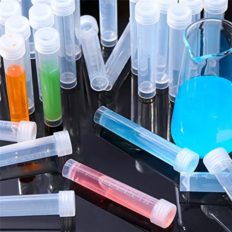 A19F-100 Pcs Small Storage Tubes Caps Clear Test Lab Tubes Lids Vial ...