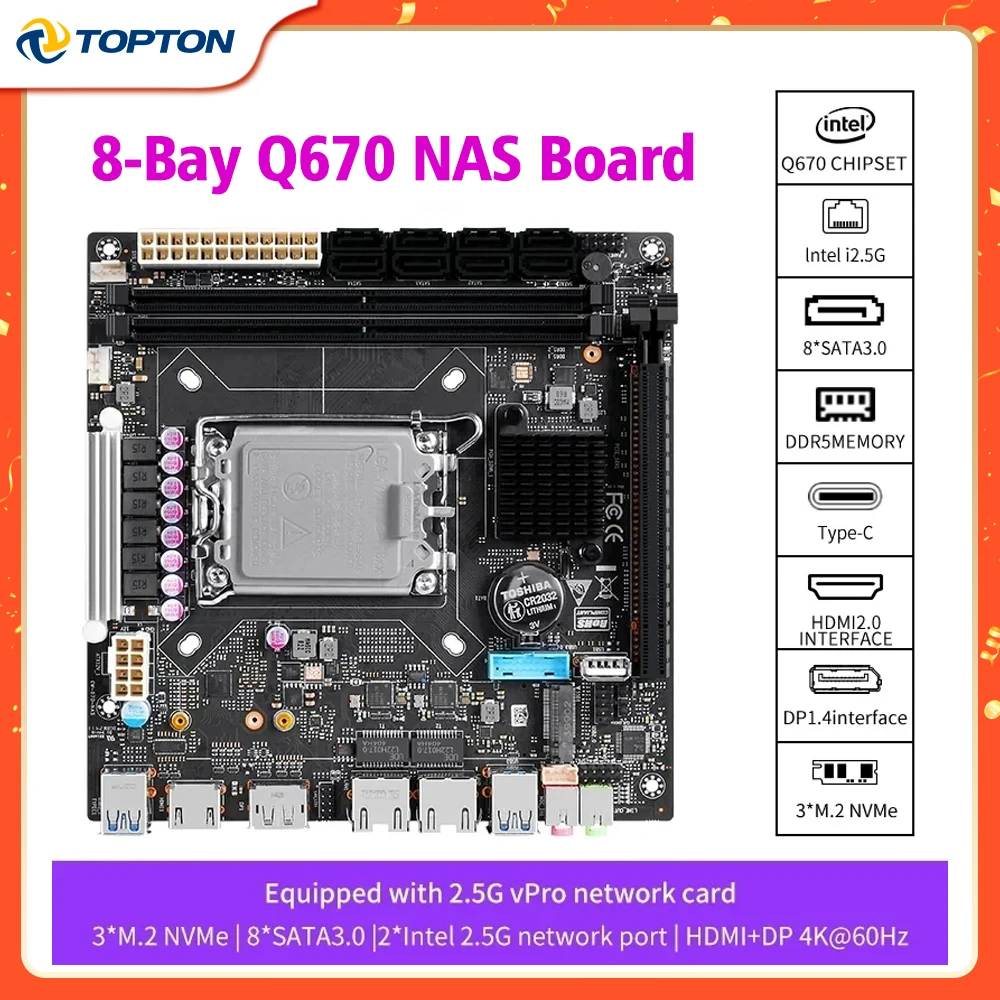8-Bay-NAS-Motherboard-Q670-H670-Intel-vPro-12-13-14th-Gen-LGA1700-CPU ...
